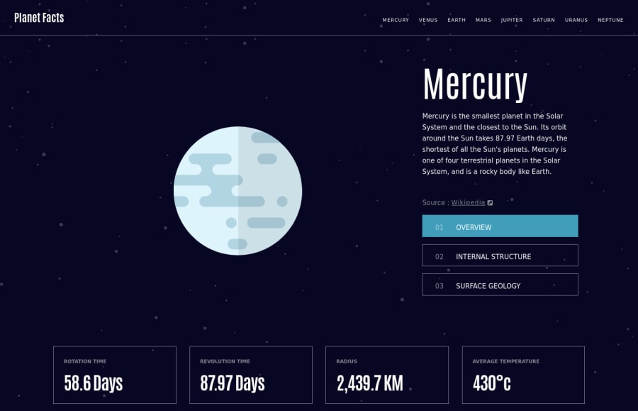 Frontend Mentor Planet Facts Coding Challenge Solution
