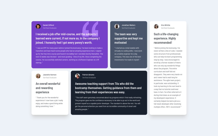 Frontend Mentor Testimonial Grid Section Using Tailwind Css Coding Challenge Solution
