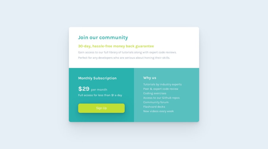 Frontend Mentor Single Price Grid Component In React Coding Challenge