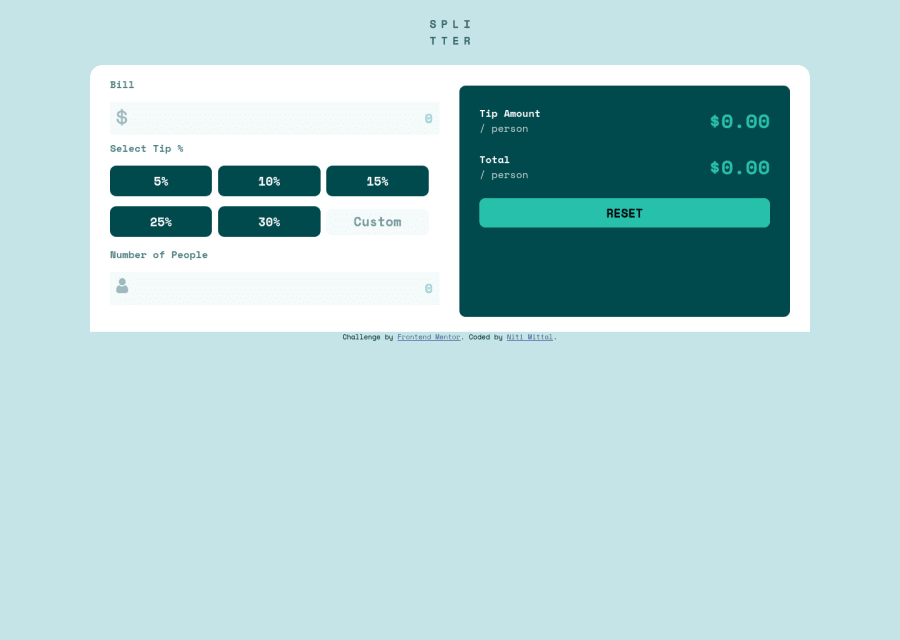 Frontend Mentor | Responsive Tip Calculator App using HTML, CSS and JS ... Frontend Mentor | Responsive Tip Calculator App using HTML, CSS and JS ...