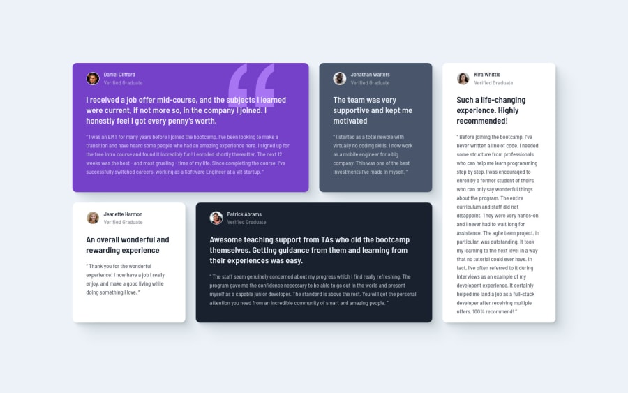 Frontend Mentor Testimonial Grid Section Using Html And Css Coding