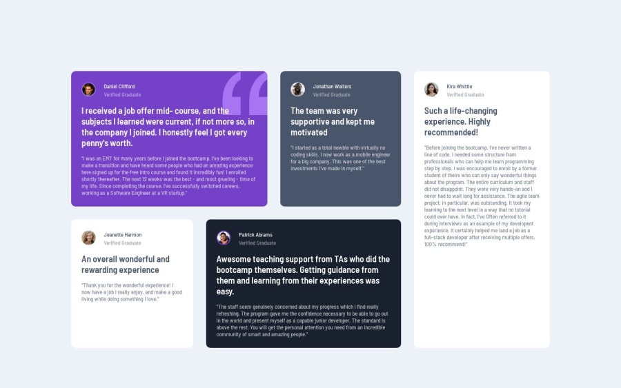 Frontend Mentor Testimonials Grid Section Using Grid Coding Challenge