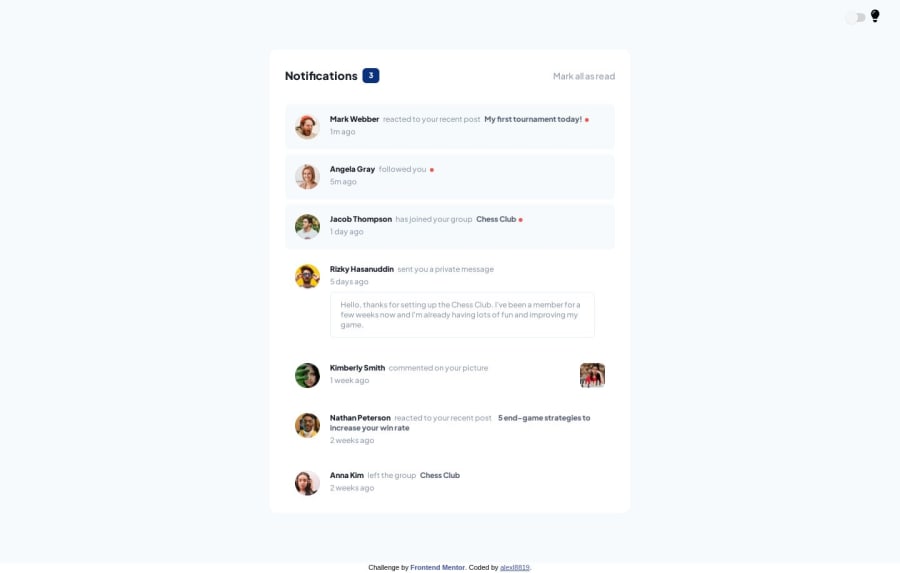 Frontend Mentor Notifications Page Mobile First Design Using