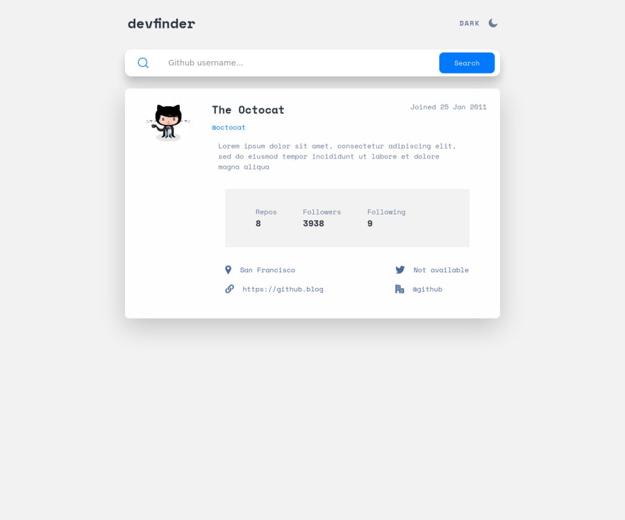 Frontend Mentor Github User Search Using Js Scss Flexbox And Css Grid Coding Challenge Solution