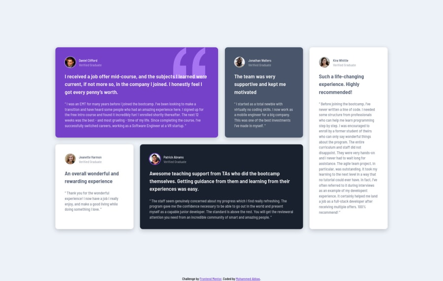 Frontend Mentor Responsive Testimonials Grid Section Using Css Grid Coding Challenge Solution