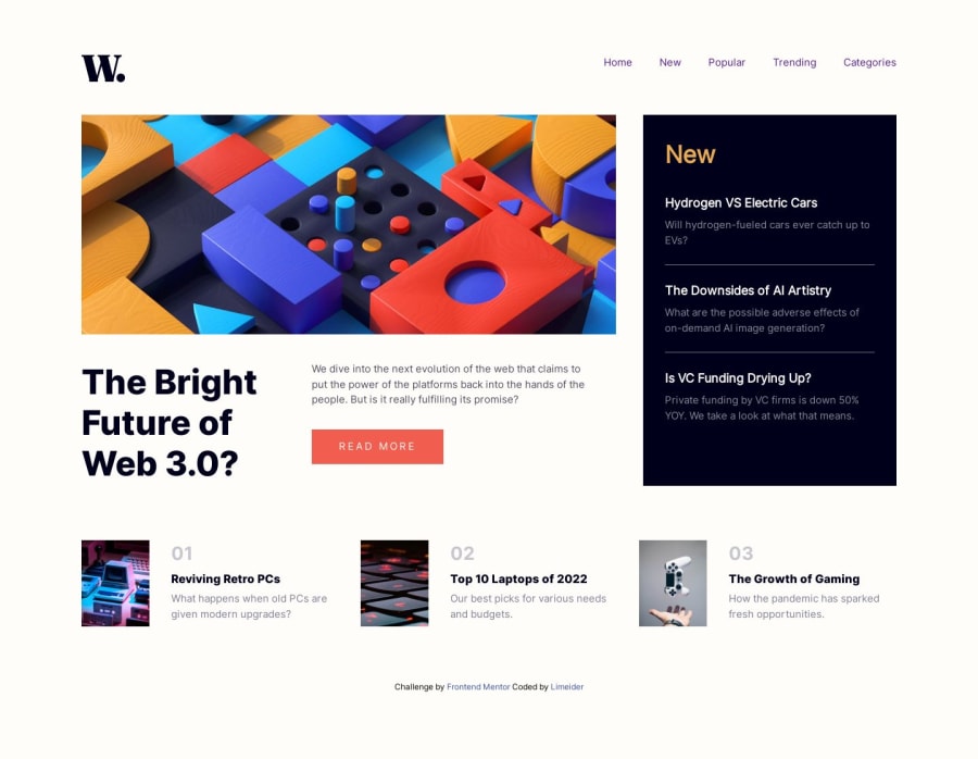 Frontend Mentor Responsive News Homepage Using Css Grid And Flexbox With Basic Js Coding