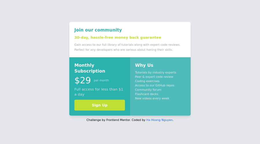 Frontend Mentor Single Price Grid Component Using Tailwind Css Coding Challenge Solution