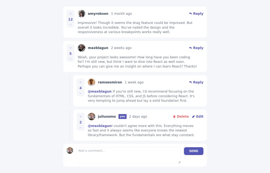 Frontend Mentor Interactive Comments Section Challenge Build With