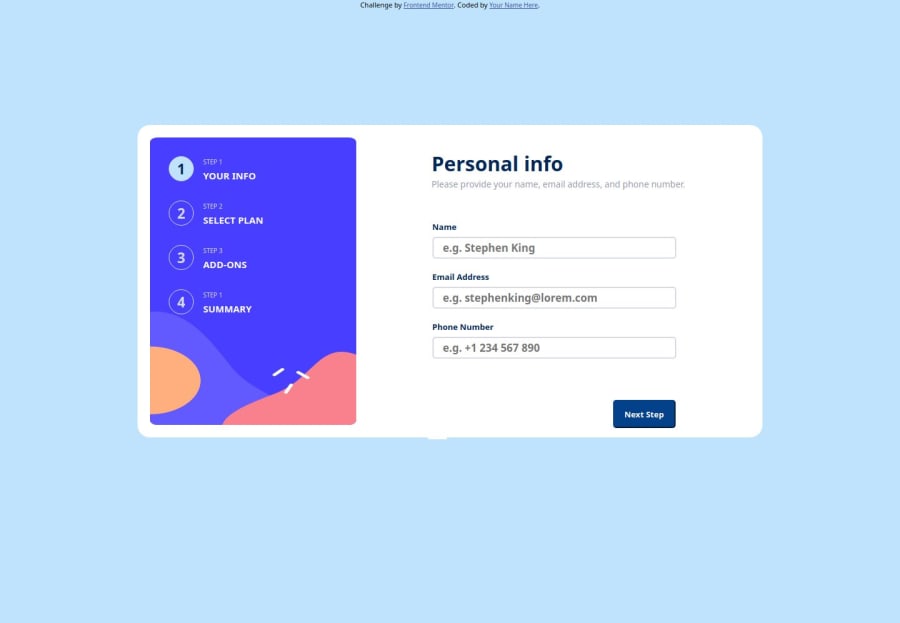Frontend Mentor Multi Step Form Using Javascript Coding Challenge Solution
