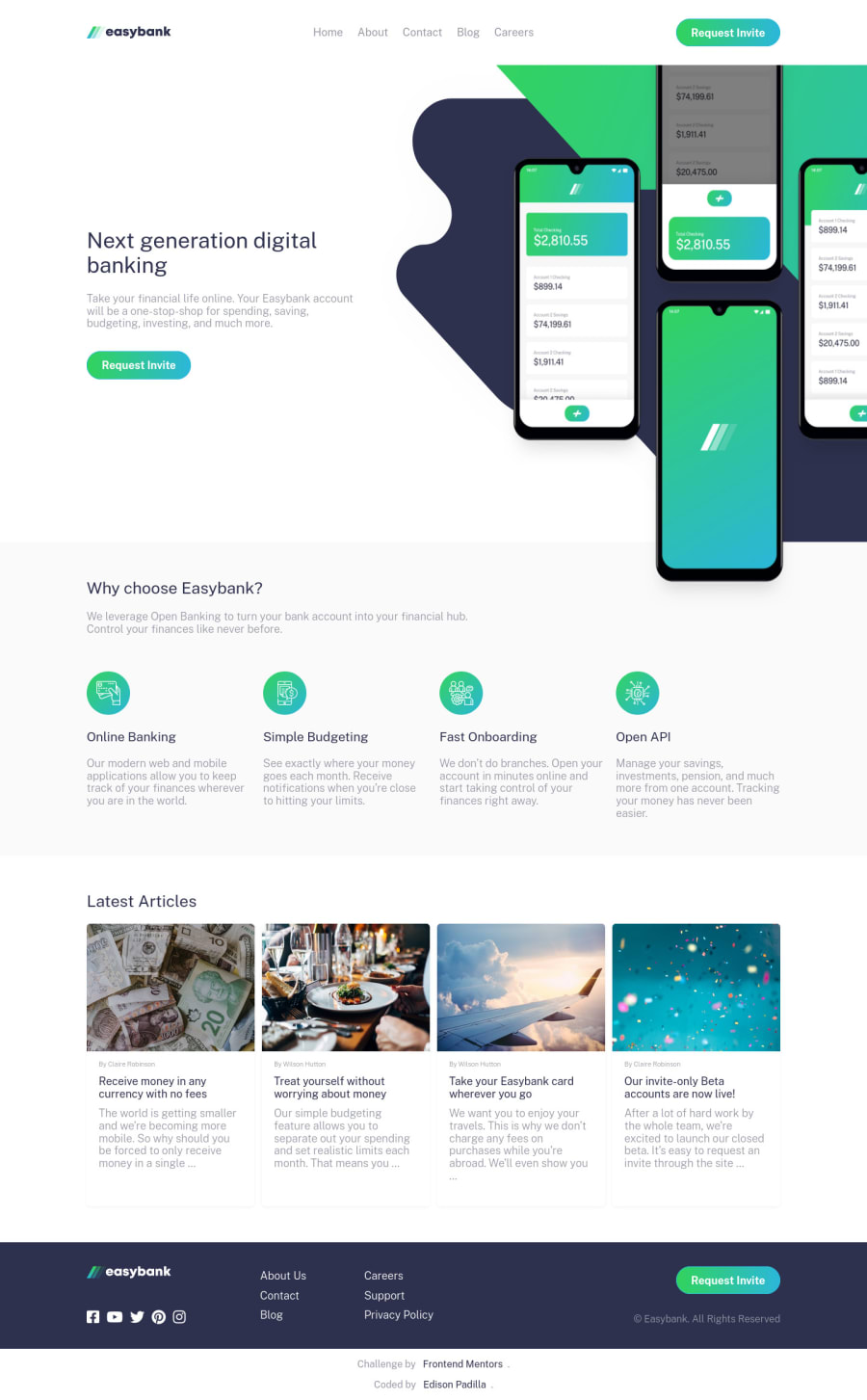Frontend Mentor Easybank Landing Page With Html Css And Javascript Coding Challenge Solution