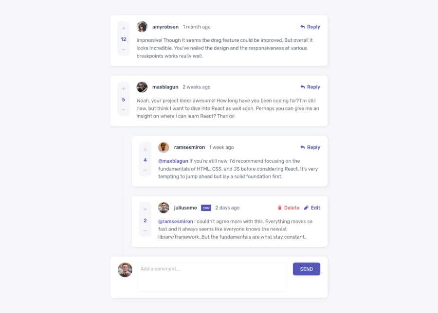 Frontend Mentor Interactive Comments Section Using React Redux