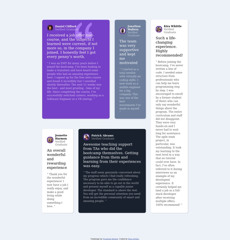 Frontend Mentor Testimonials Grid Section Project Completed Coding