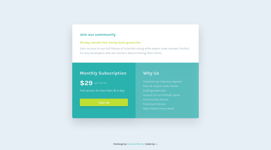 Frontend Mentor Responsive Single Price Grid Component Using Tailwind