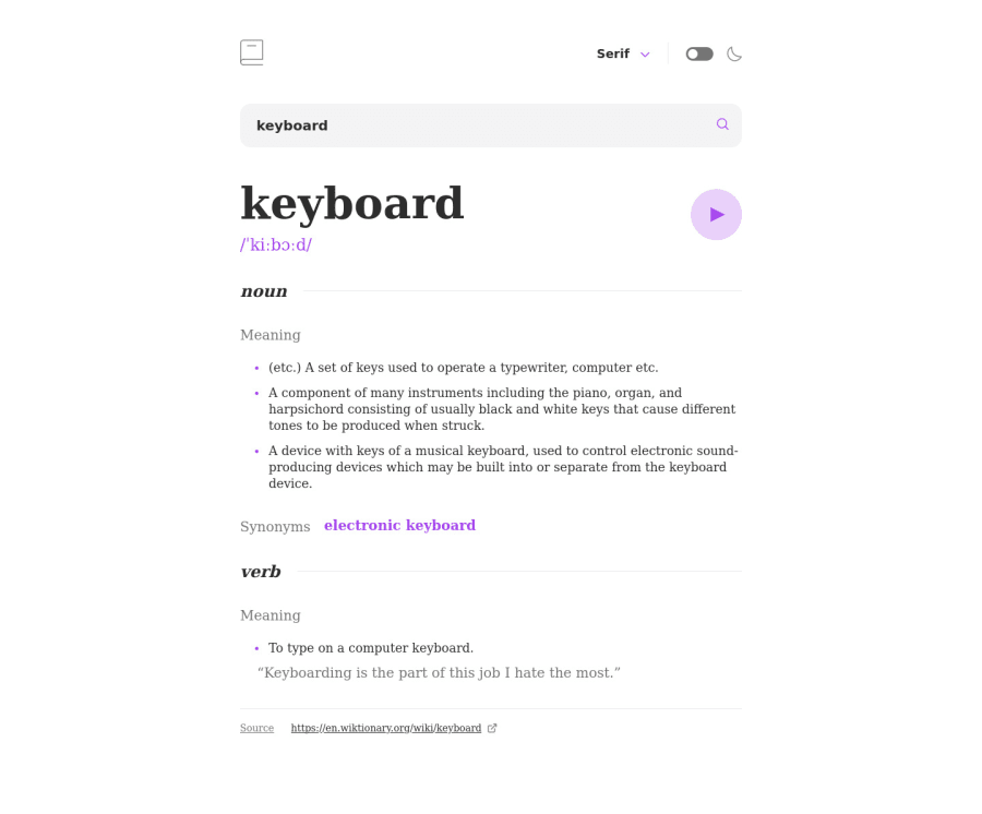 Frontend Mentor Responsive Dictionary Web App Using Reacttypescript And Sass Coding Challenge