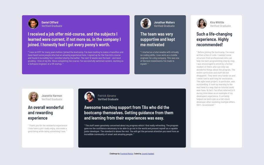 Frontend Mentor Used Flex And Grid Testimonials Grid Section Coding