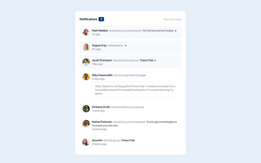 Frontend Mentor Built Notification Page Using Tailwindcss Axios And Json Server Coding