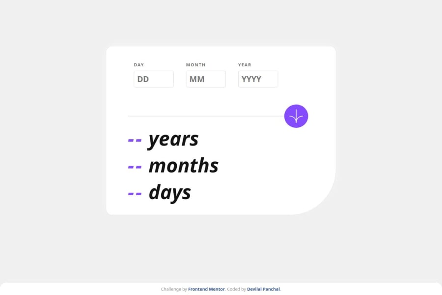 Frontend Mentor Responsive Age Calculator Using Html Css Javascript Coding Challenge