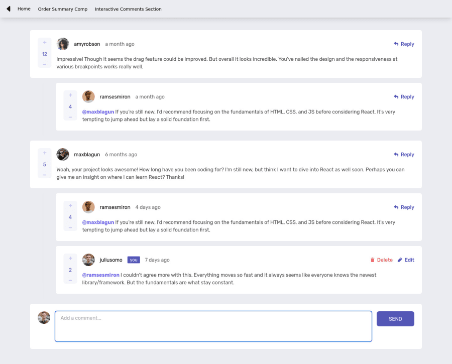 Frontend Mentor Interactive Comments Section With Tailwind And React