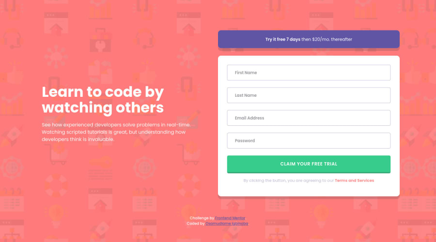 Frontend Mentor Intro Component With Signup Form With Css Flexbox And Js Validation Coding