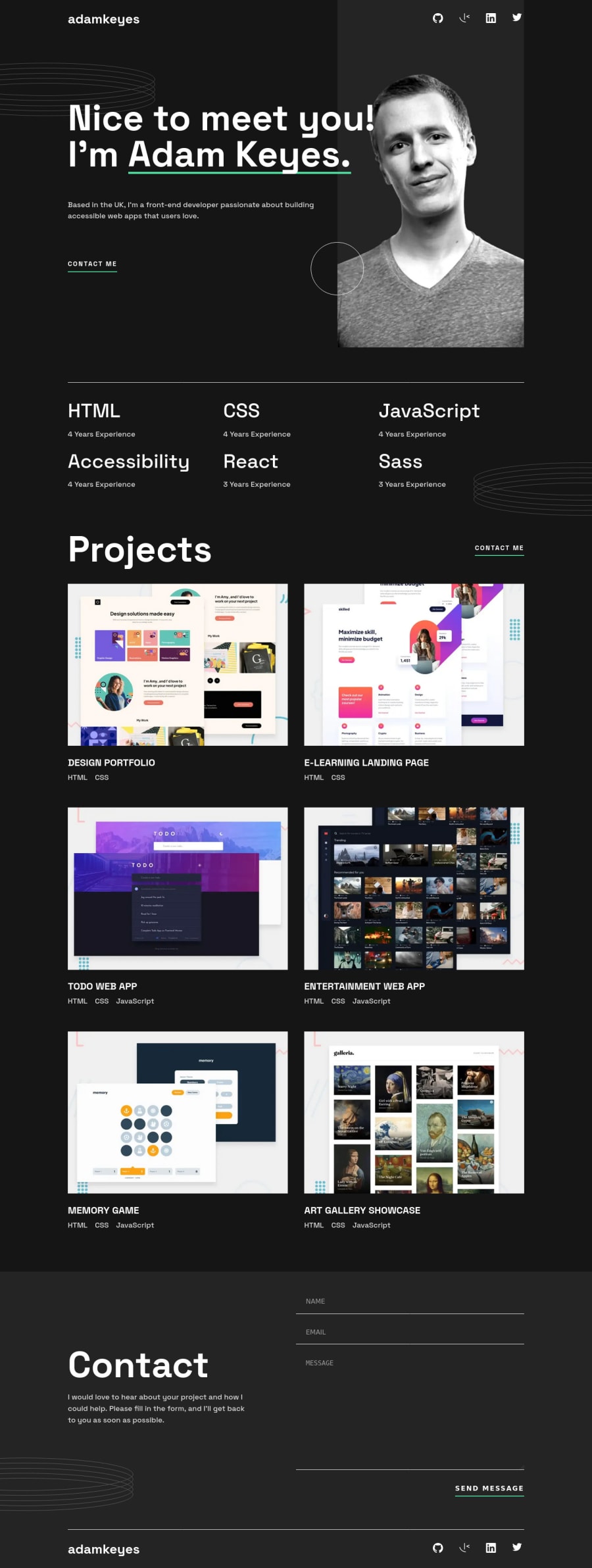 Frontend Mentor Single Page Developer Portfolio Coding Challenge Solution