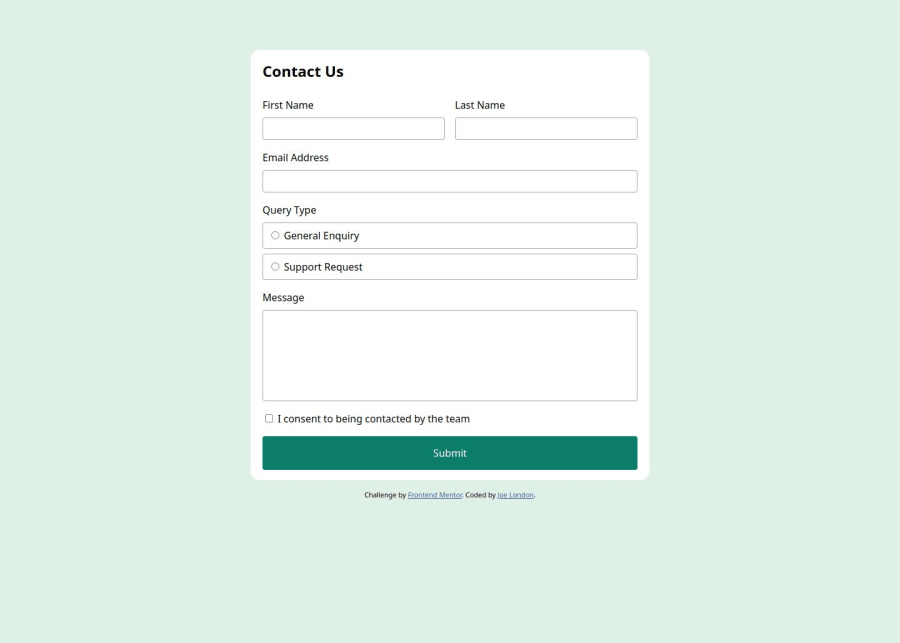 Frontend Mentor Responsive Form Using Flexbox Coding Challenge Solution