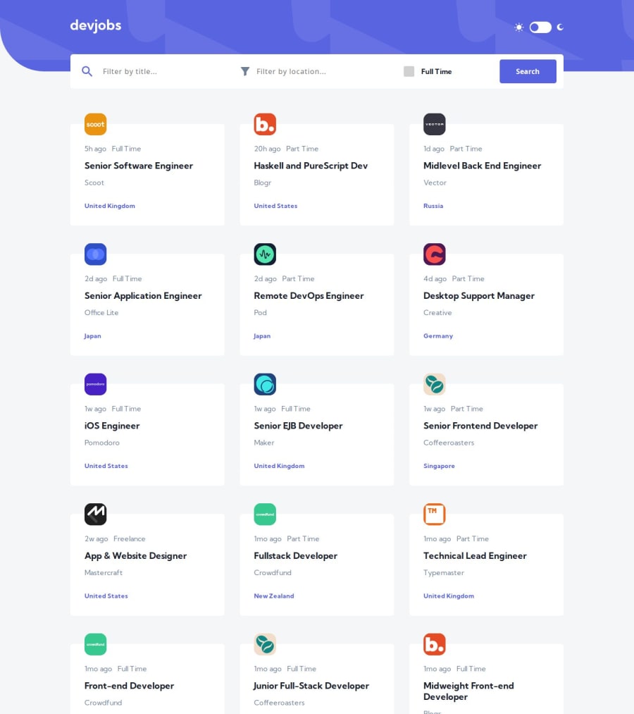 Frontend Mentor Responsive App With Filtering And Theme Selection