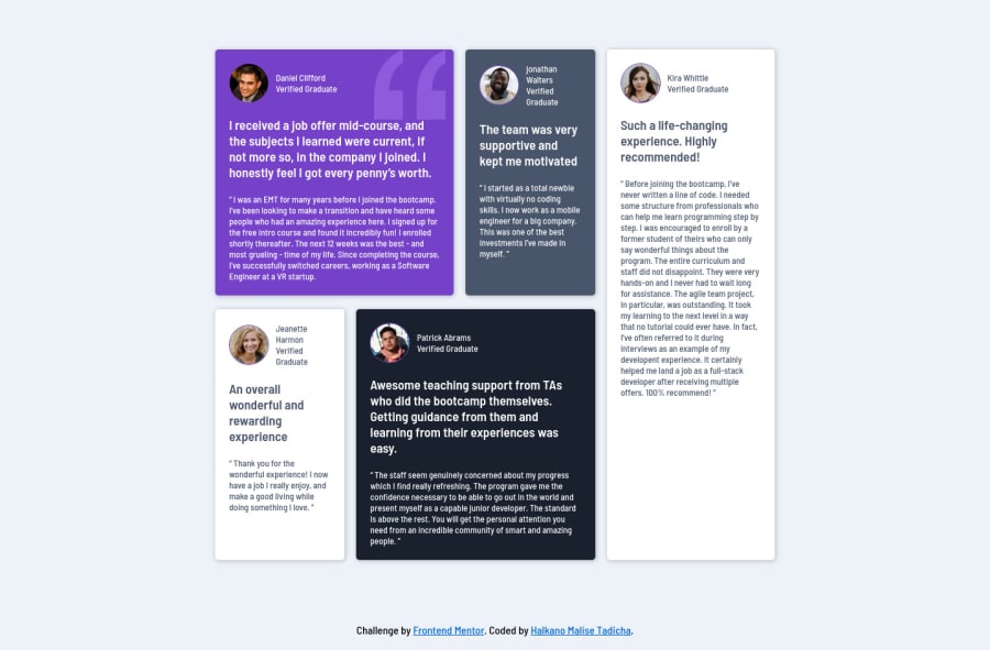 Frontend Mentor Responsive Testimonials Grid Section Using Css And Html Coding Challenge Solution