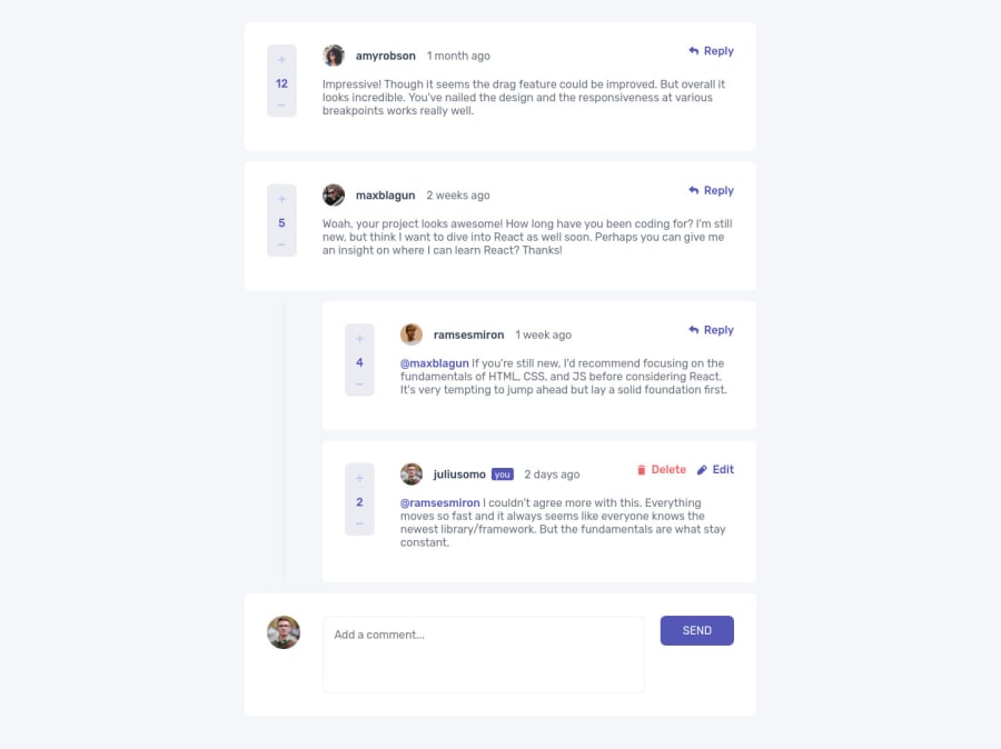 Frontend Mentor Interactive Comments Section With React React
