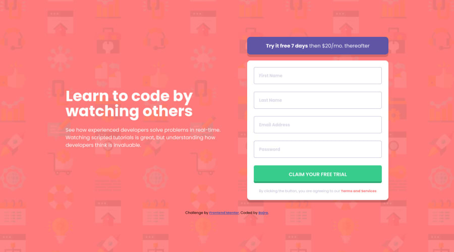 Frontend Mentor Intro Component With Signup Form Mobile First Html Css Js Coding
