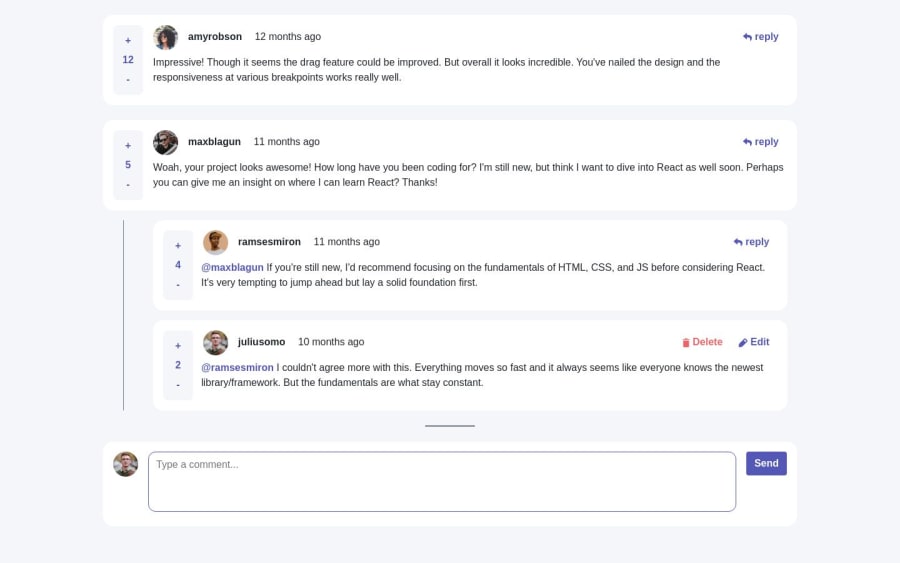 Frontend Mentor Angular Comments Section Using Bootstrap Ngx Timeago Ngx Modals Coding