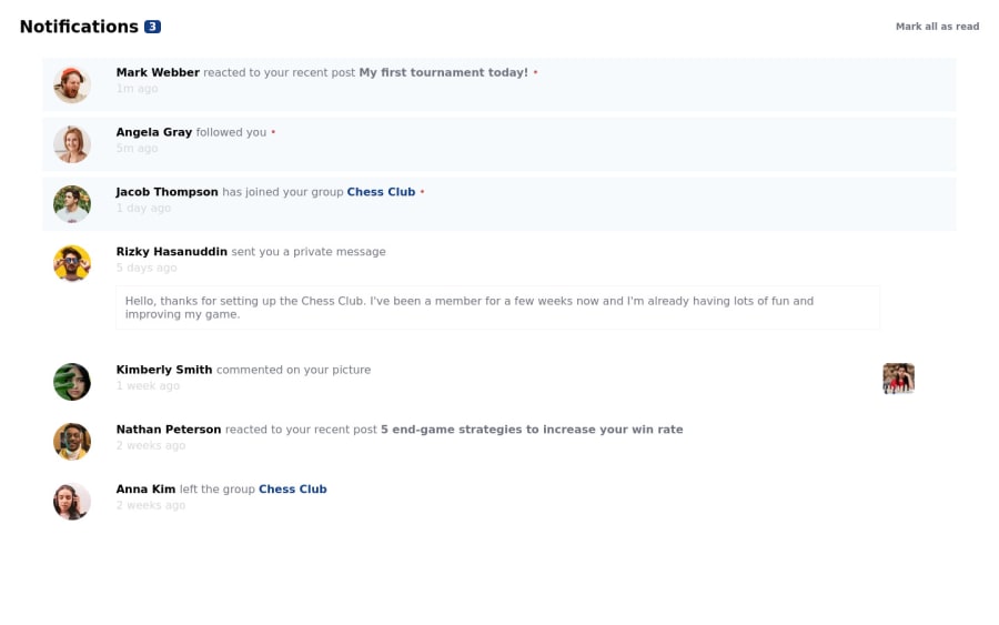Frontend Mentor Notifications Page Using Html Css And Js Coding Challenge Solution