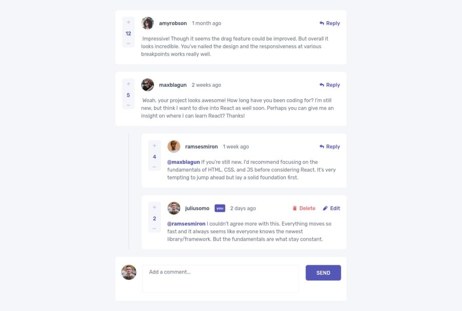 Frontend Mentor Interactive Comments Section Solution Coding
