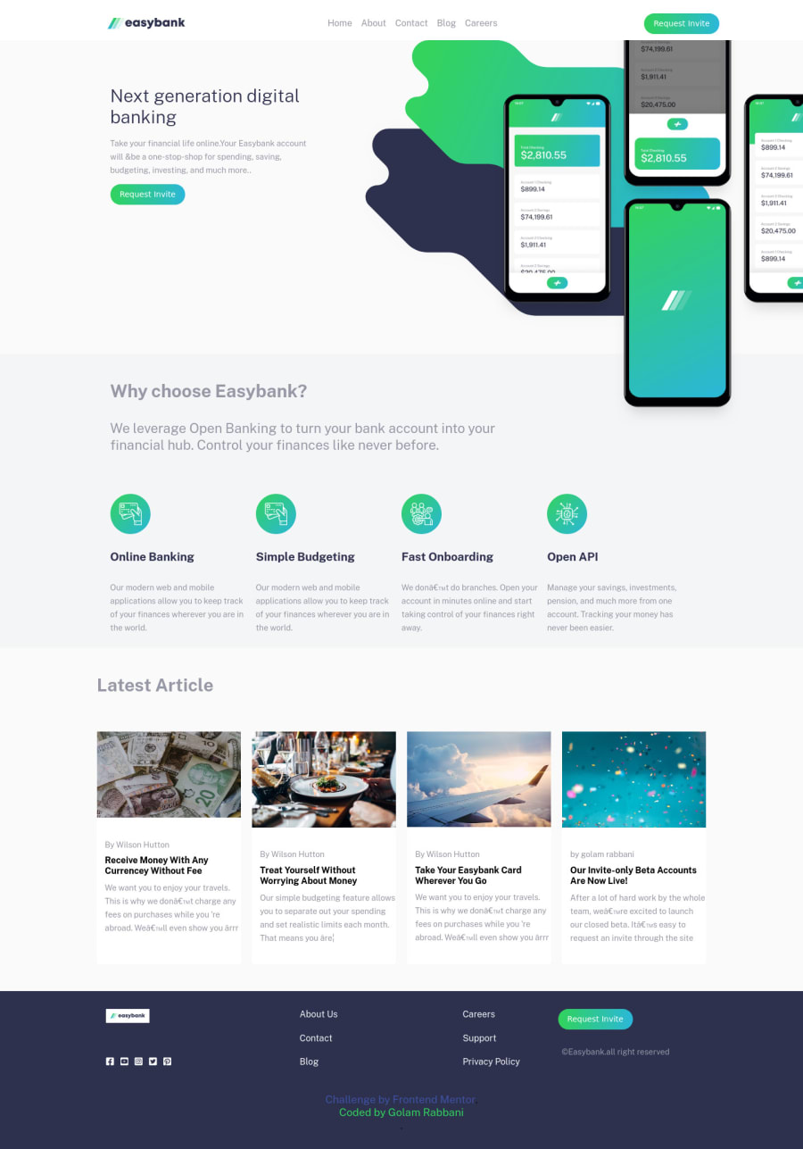 Frontend Mentor Easybank Static Website Using Htmlcss And Javascript Coding Challenge Solution