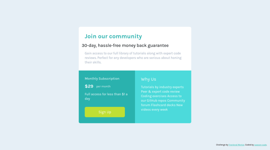 Frontend Mentor Single Price Grid Component Master Coding Challenge