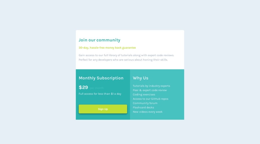 Frontend Mentor Single Price Grid Component Using Html And Css Coding Challenge Solution