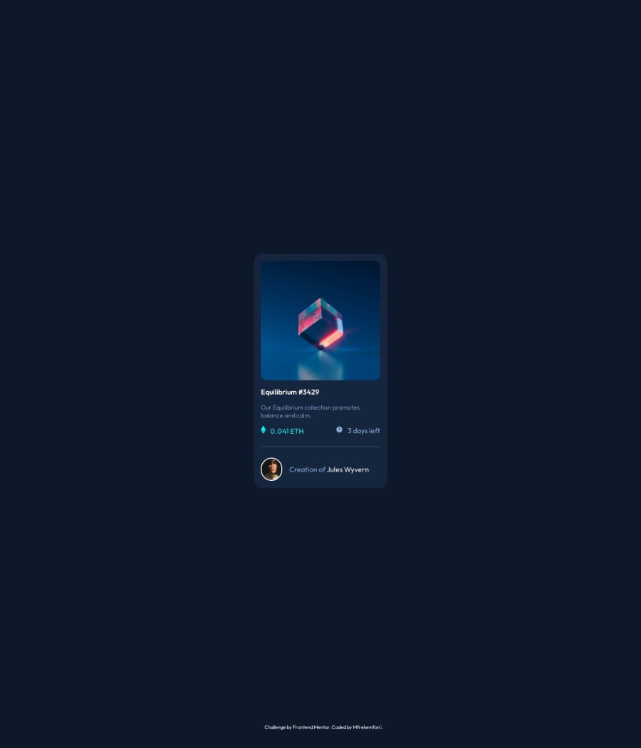 Frontend Mentor Nft Preview Card Component Using Html And Css Coding