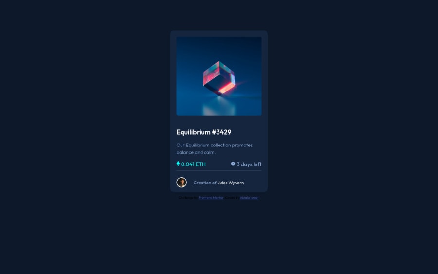 Frontend Mentor Nft Preview Card Component Built Using Html Css Flexbox Coding Challenge Solution