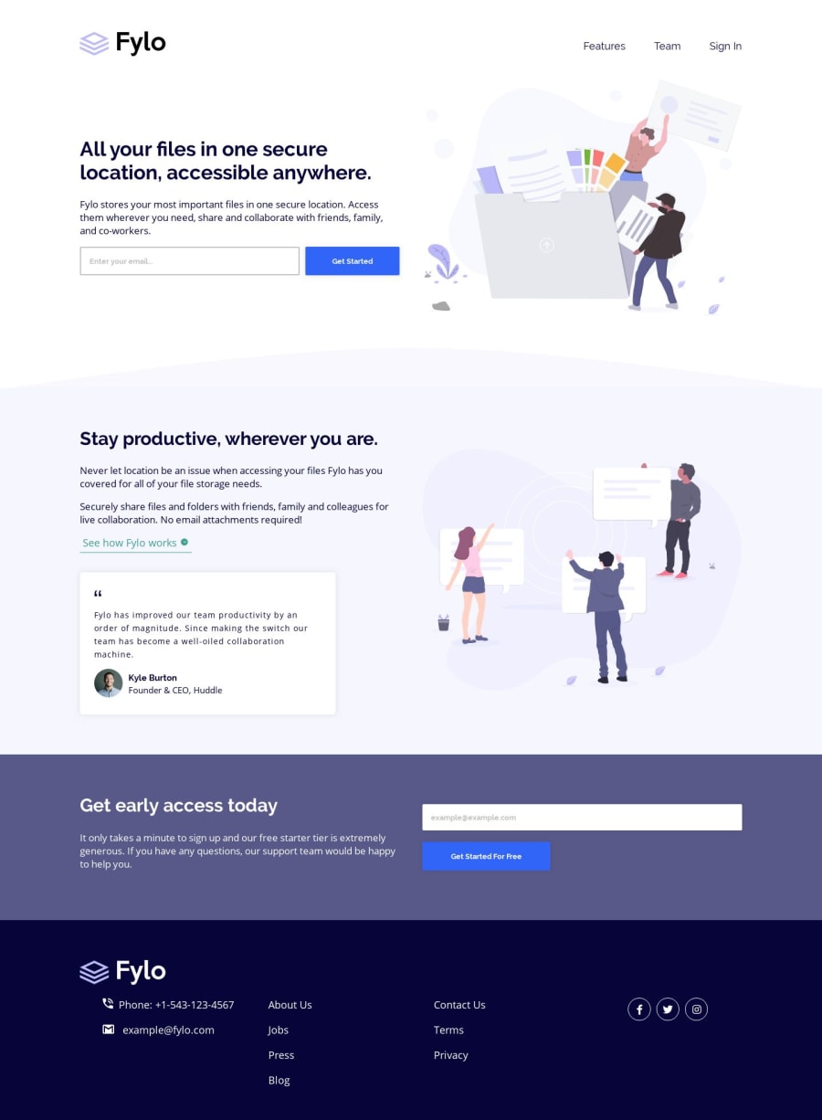 Frontend Mentor Fylo Landing Page With Two Column Layout Built With