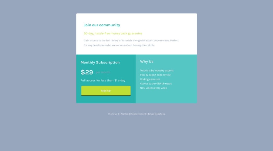 Frontend Mentor Responsive Design For Single Price Grid Component