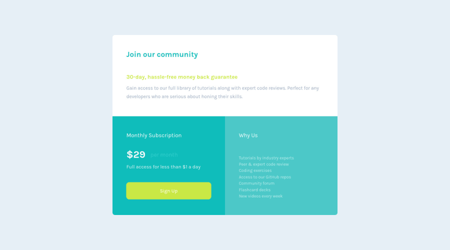 Frontend Mentor Single Price Component Grid Css Coding Challenge Solution