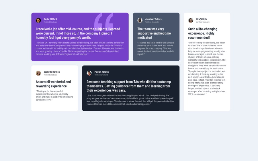 Frontend Mentor Testimonials Section Using Css Grid Coding Challenge