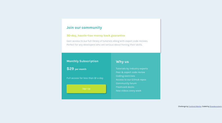 Frontend Mentor Responsive Single Price Grid Component Using Grid And Flexbox Coding Challenge