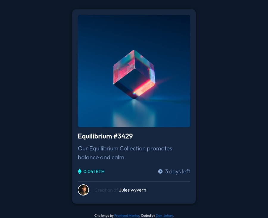Frontend Mentor Solucion Nft Preview Card Component Coding Challenge