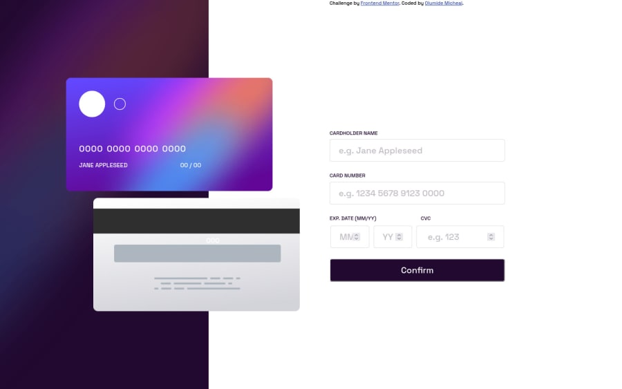 Frontend Mentor Interactive Card Details Form Using Html Css And