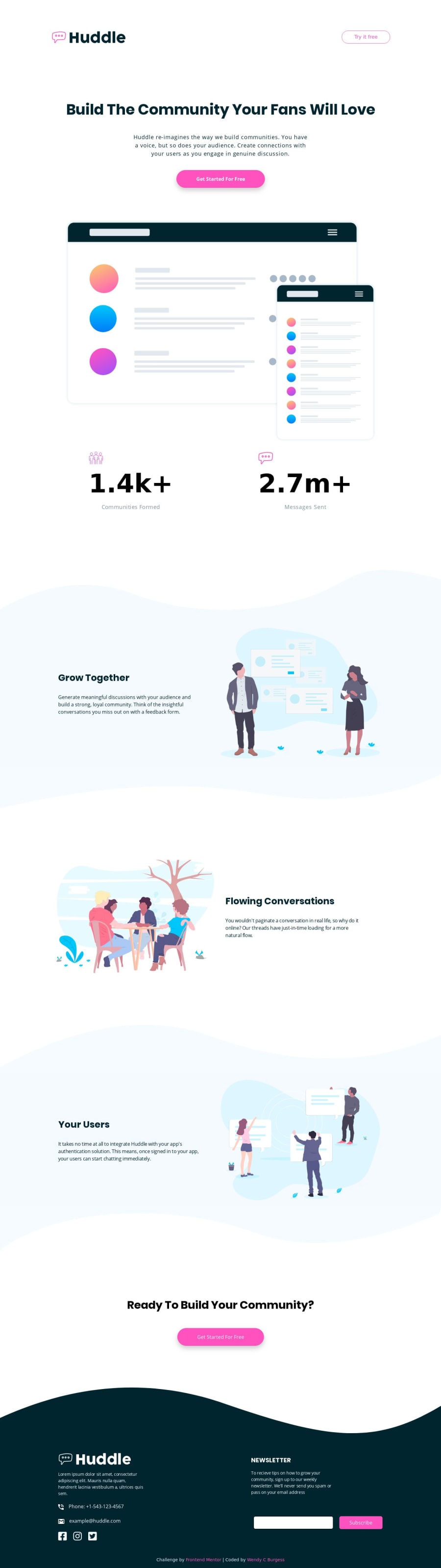 Frontend Mentor Huddle Landing Page With Curved Sections Using Tailwind Css Coding Challenge