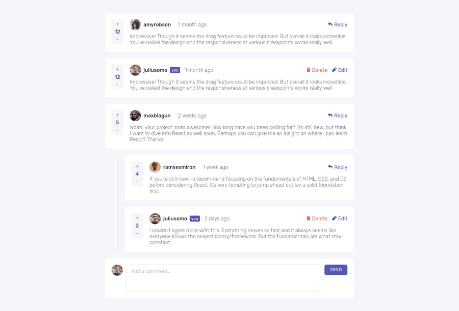 Frontend Mentor Interactive Comments Section With React Coding