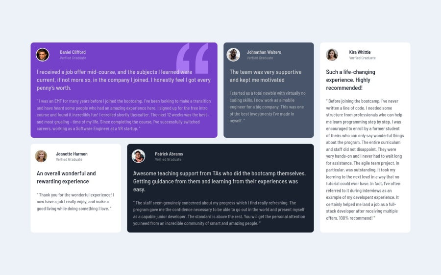 Frontend Mentor Responsive Testimonial Grid Section With Html And Sass