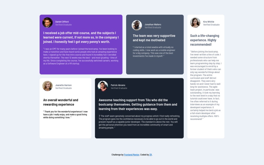 Frontend Mentor Testimonials Grid Section Main With Css Grid Coding Challenge Solution