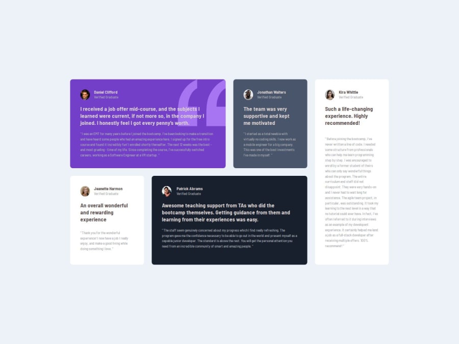 Frontend Mentor Testimonial Grid Section Using Html Css And Media
