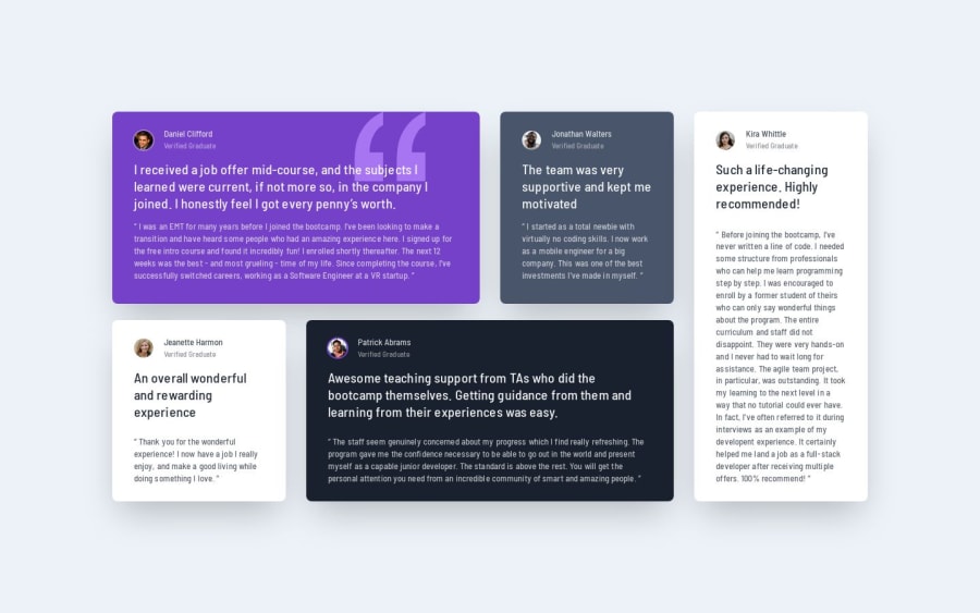 Frontend Mentor Testimonials Grid Section Using Vsc React Tailwind